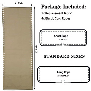 Zero Gravity Chair Replacement Fabric with Bungee Cord Kit, 21 Inch Wide Repair Cloth with Replacement Cord for Oversized XL Anti Gravity Chairs Outdoor Recliner Patio Lounge Lawn Sling Chairs, Tan