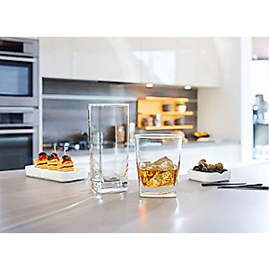 Durable Drinking Glasses Set of 16 | Glassware Set Includes 8 Highball Glasses (16 oz) 8 Rocks Glasses (13 oz) Heavy Base Glass Cups for Water, Juice, Beer, Wine, and Cocktails