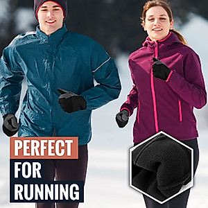 OZERO Bike Gloves for Men, Winter Warm Touch Glove for Texting with Non-Slip Silicone Gel - Thermal Windproof and Waterproof for Running, Cycling, Driving - Black (Medium)