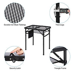 RedSwing Folding Grill Table, Lightweight Height Adjustable Aluminum Table with Mesh Desktop and Mesh Bag for Outdoor Camping Picnic BBQ, Small 2 Feet, Black