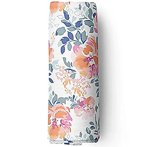 Aenne Baby, Muslin Swaddle Blanket for Girls, Infant Toddler Quilt, Swaddle Wrap for Girls, Luxurious Soft and Silky Stroller Cover, Floral Orange Pink Tropical Blankie, Large 47"x 47", 1 Pack