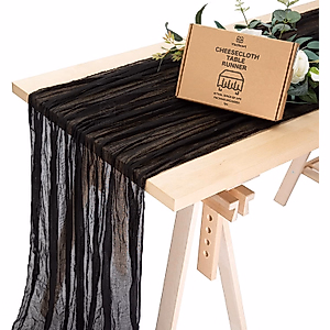Vitalizart Cheesecloth Table Runner 10ft Gauze Boho Rustic Black Cheese Cloth Table Runner for Wedding Bridal Shower Fall Thanskgiving Decoration 120 Inches