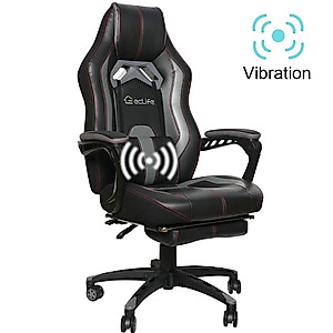 Massage Gaming Chair Racing ,Office Chair Video Game Chair,High Back PU Leather PC Racing Computer Desk Office Swivel Recliner with Retractable Footrest and Adjustable Lumbar Cushion Support (Grey)