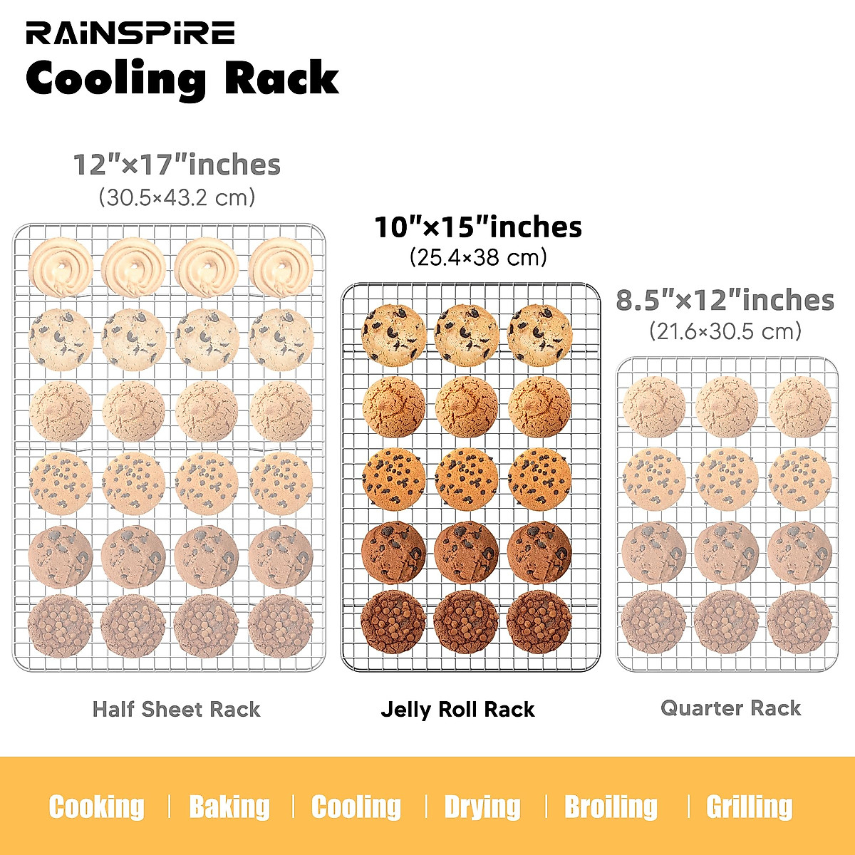 Rainspire 2-Pack Cooling Rack 10" x 15" Stainless Steel Heavy Duty Cooling Racks for Cooking and Baking Oven Safe Wire Rack for Cooking Baking Rack for Oven Cooking Fits Jelly Roll Pan