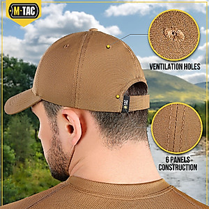 M-Tac Tactical Baseball Cap - Adjustable Plain Workout Ball Cap, Ripstop Hats for Men and Women (Coyote, M)