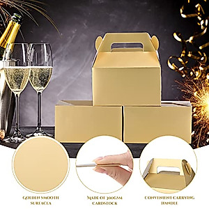 100 Pieces Gable Candy Treat Boxes, Small Goodies Gift Boxes with Handle, Dessert Boxes Favor for Wedding, Birthday Party, 6.2 x 3.5 x 3.5 Inch (Metallic Gold)