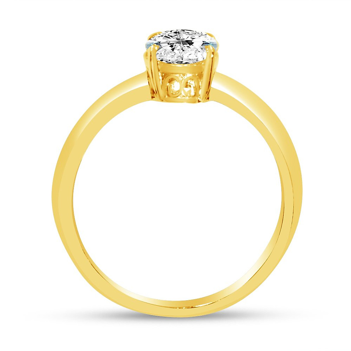 Size - 7 - Solid 14k Yellow Gold Oval Cut Thick Band Classic Solitaire Wedding Engagement Ring CZ Cubic Zirconia 1.50ct.