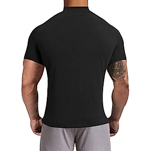 Men's Mock Turtleneck Short Sleeve Pullover Shirts Athletic Muscle Undershirt Thermal Top Black L