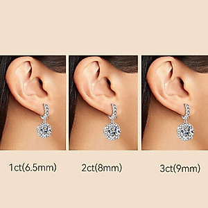 Moissanite Earrings for Women, 925 Sterling Silver Moissanite Drop Hoop Earrings, 3ct Moissanite Diamond Dangle Earrings for Sensitive Ears Hypoallergenic Christmas Mother's Day Gifts