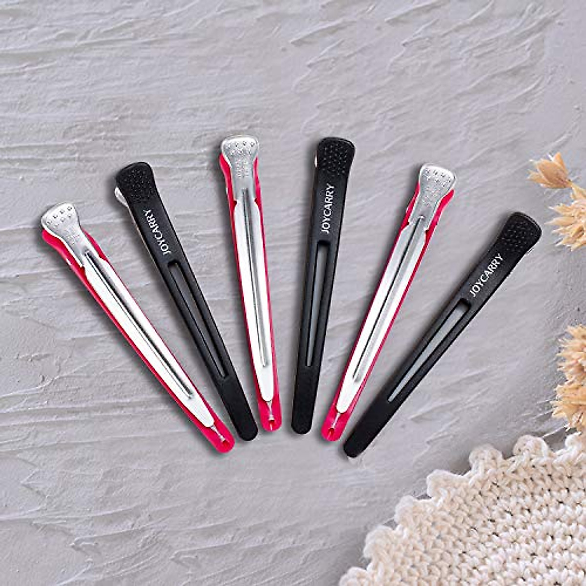 6 Professional Hair Clips for Women Styling Sectioning, Non-Slip Dividing Duckbill Hair Clips with Silicone Band, No Crease Hair Clips - Salon and Home Hair Cutting Styling Accessories (Pink)