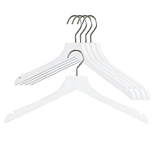 MAWA by Reston Lloyd, European Wooden Hanger, Beech Wood Straight Hanger with Shoulder Notches, Rotating Chrome Hook, White Finish, for Shirts, Blazers, Dress Clothes Hanger (26135)