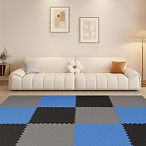 Signature Fitness Puzzle Exercise Mat with EVA Foam Interlocking Tiles, Black, 1/2” Thick, 12 Tiles, 48 Sq Ft