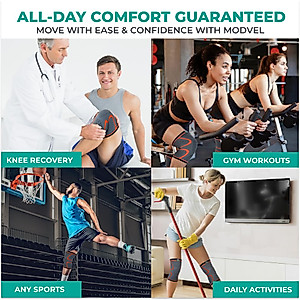 Modvel Compression Knee Brace for Women & Men - 2 Pack Knee Brace for Women Running Knee Pain, Knee Support Compression Sleeve, Workout Sports Knee Braces for Meniscus Tear ACL & Arthritis Pain Relief