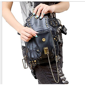 Wendin Rock Leather & Vintage Gothic Retro Steampunk Handbag Victorian Style Shoulder Waist Bag Black