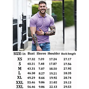 URRU Men's Muscle T Shirts Stretch Classic Ribbed Short Sleeve Casual Slim Fit Polo Golf Shirt Light Purple S