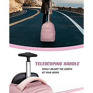 MATEIN Rolling Backpack for Women, 17 Inch Travel Laptop Backpacks with Wheels, Waterproof Large Carry On Business Luggage Roller Backpack, Trolley Suitcase Overnight College Work Computer Bag, Pink