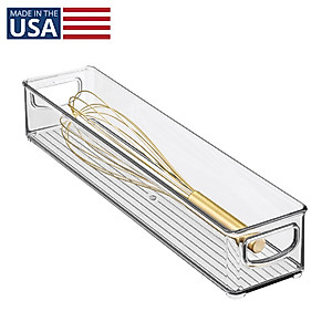 iDesign Fridge Plastic Storage Organizer Bin with Handles, Clear Container for Food, Drinks, Produce, Pantry Organization, 16" x 4" x 3", Clear