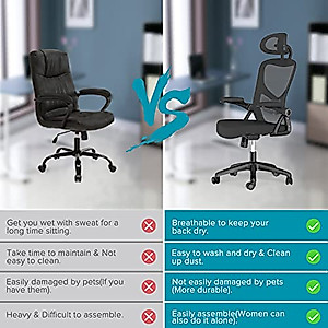 Ergonomic Mesh Office Chair with Adjustable Headrest & Lumbar Support, Flip-Up Armrest, Tilt Function for Heavy Duty, Black