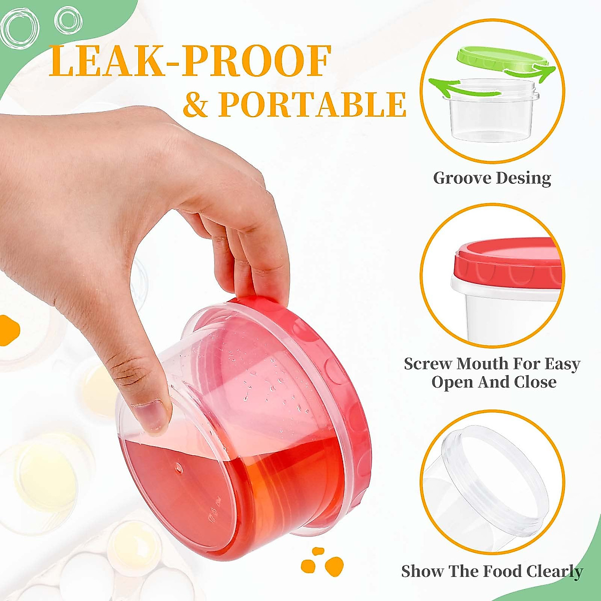 TOFLEN Reusable Small Freezer Containers 8 Oz Plastic Food Storage Containers with Screw On Lids, Leakproof & Airtight, Freezer Safe, Dishwasher Safe, Set of 12 Multicolor