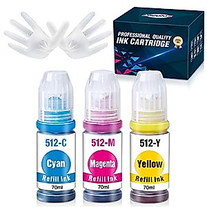 Paeolos 512 Ink Bottles, Compatible Epson 512 T512 Refill Ink Bottle Replacement for Expression Premium ET-7700 ET-7750 Printer, 3 Color Packs (Cyan Magenta Yellow)
