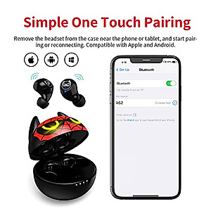AMAFACE Wireless Earbuds for Youth Guys, Truly Wireless Headphones Stereo Sound in-Ear with Mic Touch Control, Sweat-Proof Bluetooth 5.0 Noise Reduction Earphones with Cartoon Red Charging Case