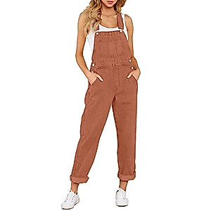 Women's Casual Adjustable Denim Bib Overalls Jeans Pants Fashion Loose Overall Jumpsuits Brown Size X-Large