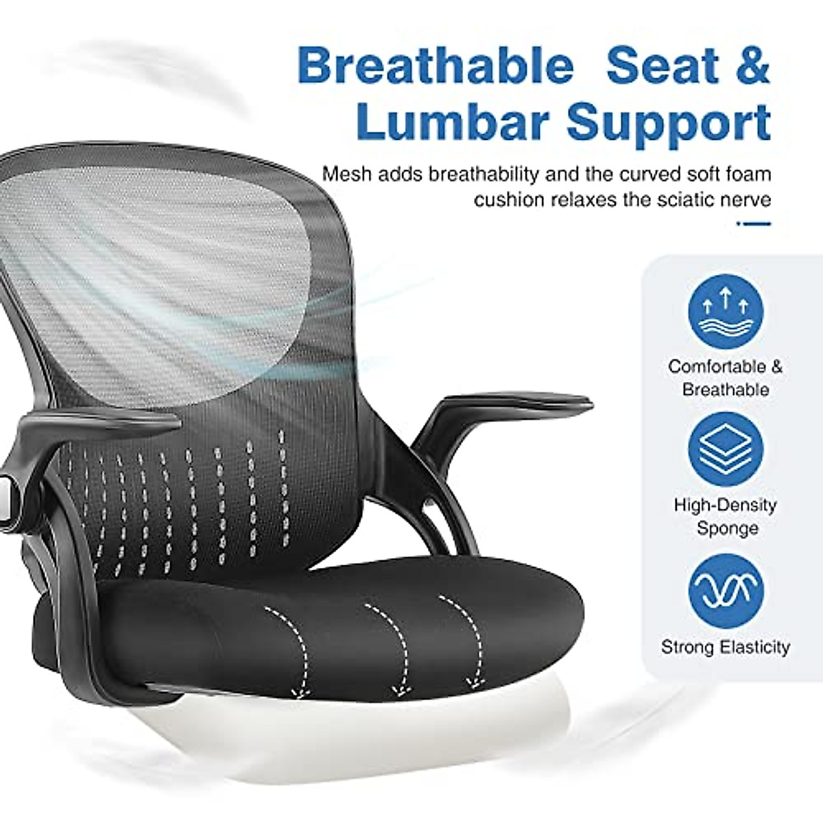 JHK Home Office Desk Chair – Ergonomic Office Chair with Lumbar Support and Flip-up Armrest, Height Adjustable Mesh Computer Chair, Swivel Task Chair, Conference Room, Black