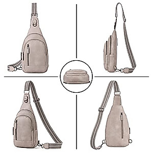 CLUCI Sling Bag for Women Crossbody Leather Fanny Packs for Women Large Sling Backpack Chest Bag for Travel Hiking Cycling Grey