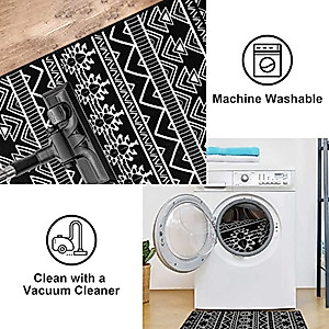 Lahome Boho Black Area Rug - Moroccan 3x5 Entryway Rug, Non Slip Non Shedding Low Pile Stain Resistance Laundry Mat Indoor Floor Guest Room Carpet for Bedroom Office Door Vanity RV