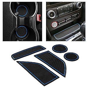 CupHolderHero fits Ford Mustang Accessories 2015-2023 Premium Custom Interior Non-Slip Anti Dust Cup Holder Inserts, Center Console Liner Mats, Door Pocket Liners 5pc Set (Blue Trim)
