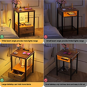 Ecoprsio Nightstands Set of 2 with Charging Station and LED Lights - Modern Night Stand Bedside Table with Storage Drawer, End Side Table for Bedroom Living Room, Rustic Brown