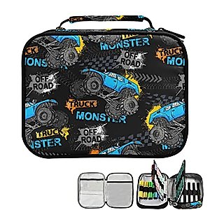 ZZKKO Colored Pencil Case Urban Monster Truck Car 96 Slots Pencil Holder with Zipper Large Capacity Pencil Case Organizer for Watercolor Pens Markers Kids Children