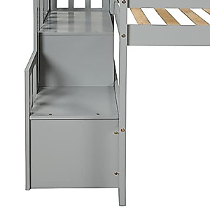 HomSof Loft Bed with Stairs and Storage,Gray