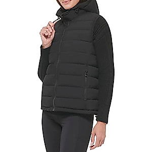 Calvin Klein Women's Hooded Casual Stretch Fabric Quilted Vest, Black, Large