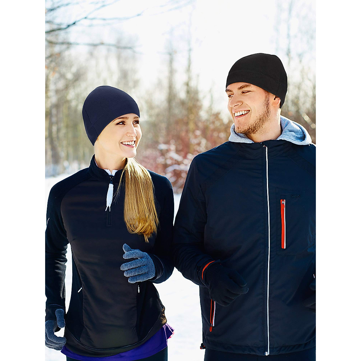 3 Pieces Winter Warm Skull Cap Soft Polar Fleece Beanie Hat Thick Windproof Watch Cap Skiing Outdoor Cap for Men Women (Dark Blue, Black, Camouflage)