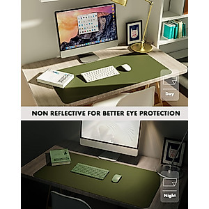 YSAGi Double-Sided Desk Pad, 31.5"x15.7"Leather Desk Mat, Eco Cork Desk Pad Protector,Large Mouse Pad,Waterproof Desk Blotter for Office/Home(Olive Green)