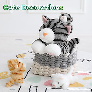 Muiteiur 4 Piece Cat Plush Set, Mom Cat Stuffed Animal with 3 Baby Stuffed Kittens in Zipper Pouch, Cute Stuffed Cat for Kids Girls Boys, Great Gift for Valentines Birthday (Grey,15.7inch)