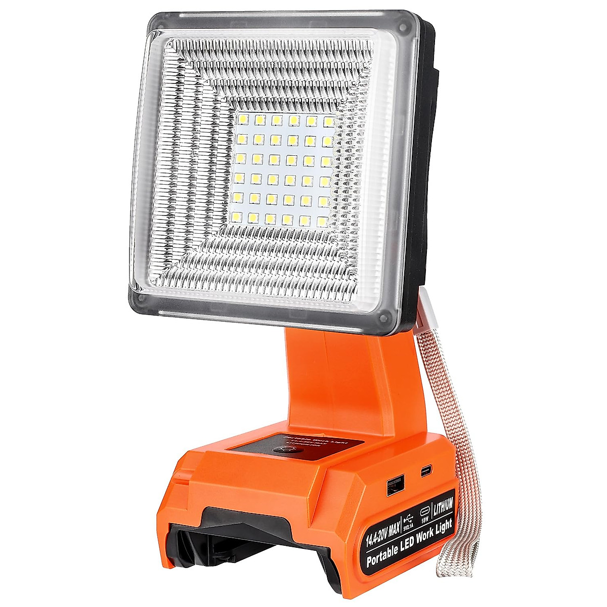 Cordless LED Work Light for Black and Decker 20v Battery, 25W LED Floodlight with USB-A&USB-C 2.1A Fast Charging Ports for Jobsite, Car Repairing, Camping, Emergency(Battery not Included)
