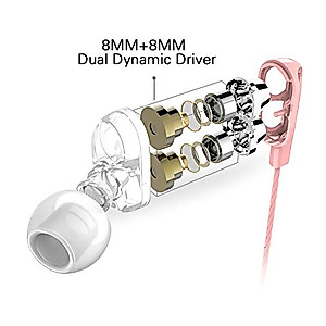 Wired in-Ear Headphone Noise Cancelling Earbuds Stereo Heave Bass Earphones with Micphone Mic Earphones, Crystal Clear Sound Earbuds, Phone Control Compatible with Android, MP3, MP4(Rose Gold)