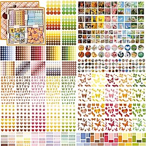 DAPUTOU 2000PCS Scrapbook Stickers,Butterfly Stars Ribbon Letter Flowers Scrapbooking Stickers Kit Transparent for Holiday Scrapbook Supplies Aesthetic Craft Junk Journal Planners 100-Sheets