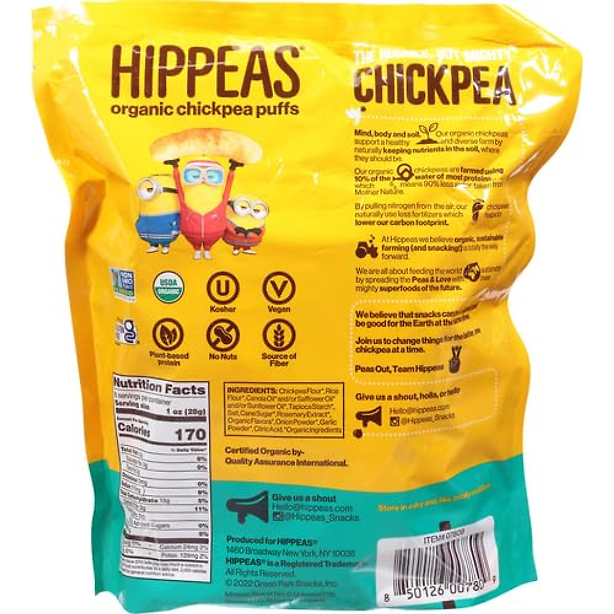 Hippeas Organic Chickpea Puffs Vegan White Cheddar, 1 Ounce, 6 Count