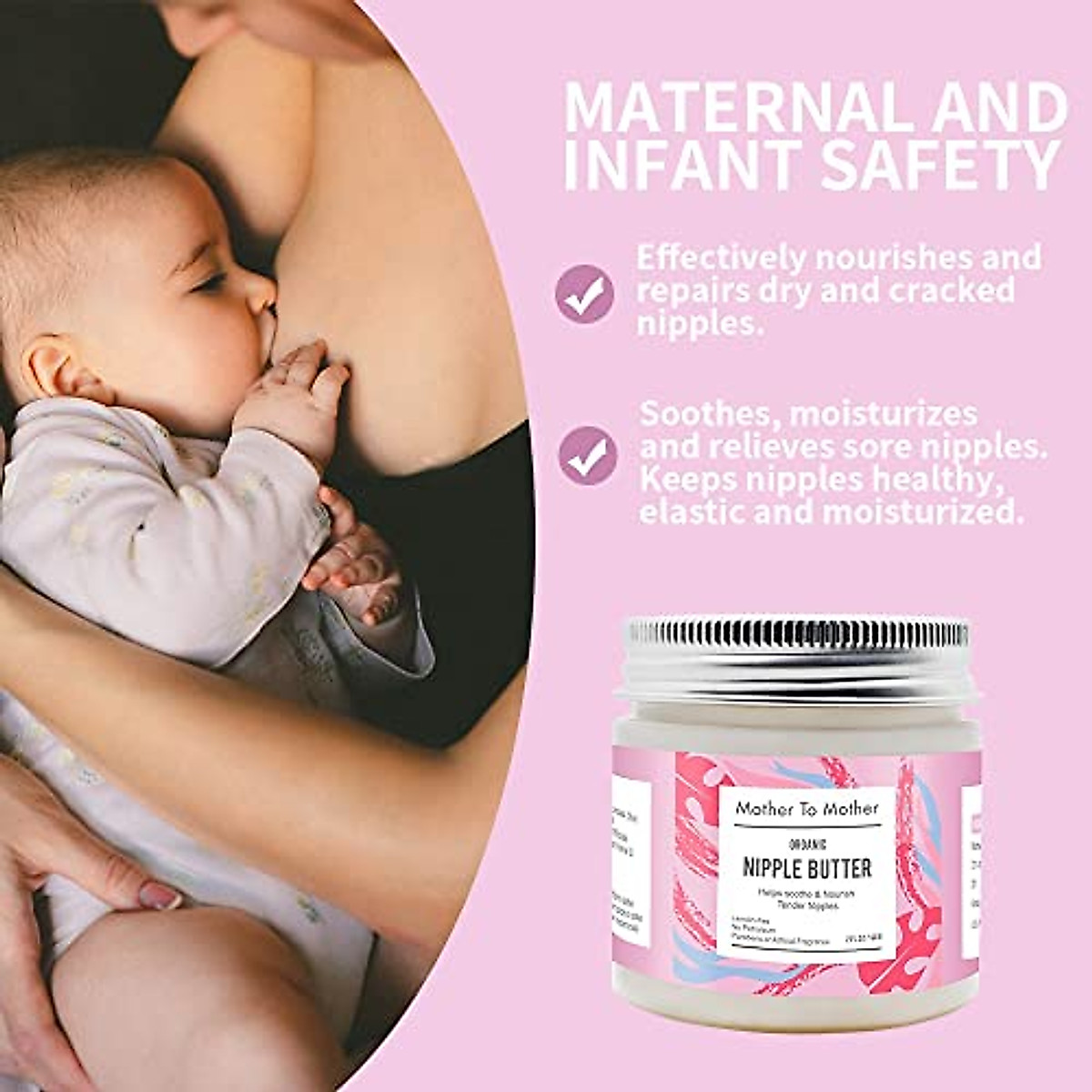 Organic Nipple Butter Breastfeeding Cream by Mother To Mother | Lanolin-Free, Safe for Nursing & Dry Skin, Non-GMO Project Verified, 2 FL oz, White, 2 Ounce