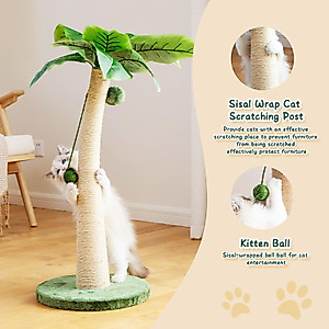 Nineshi 37 Inches Cat Scratching Post, Large Cat Scratching Post, Sisal Scratcher with 3 Hanging Pompoms for Indoor Cats (Short Round Base)