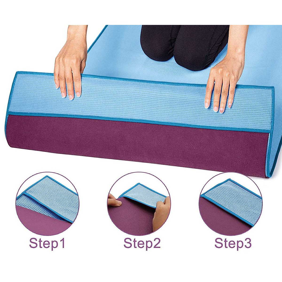 Heathyoga Hot Yoga Towel Non Slip, Microfiber Non Slip Yoga Mat Towel, Exclusive Corner Pockets Design, Dual-Grip, Sweat Absorbent, Perfect for Hot Yoga, Bikram, Pilates and Yoga Mats