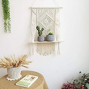 BLUETTEK Hanging Macrame Shelf Boho Wall Hangings Floating Shelf Organizer Hanger for Home Decor (29.53" L x 19.68" W)