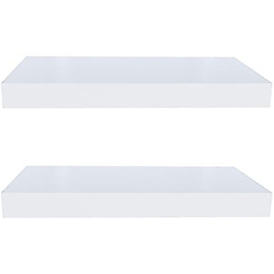 Ballucci Floating Shelves Set Extra Wide, 2-Pack 16" L Wood Wall Mounted Ledges with Invisible Brackets for Living Room, Bedroom, Bathroom, Kitchen, Nursery, 8" Deep - White