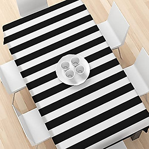 peony man 2 Pieces Black and White Striped Tablecloth Plastic Stripe Table Cover Waterproof Rectangle Tablecloth for Holiday Party Picnic Decoration
