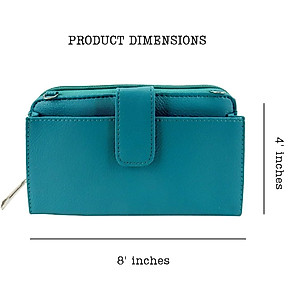 RFID-Blocking Purse - Womens Wallets RFID Blocking - Womens Crossbody Leather Purse - Zip Around Womens Clutch Wallet - Teal, L9312