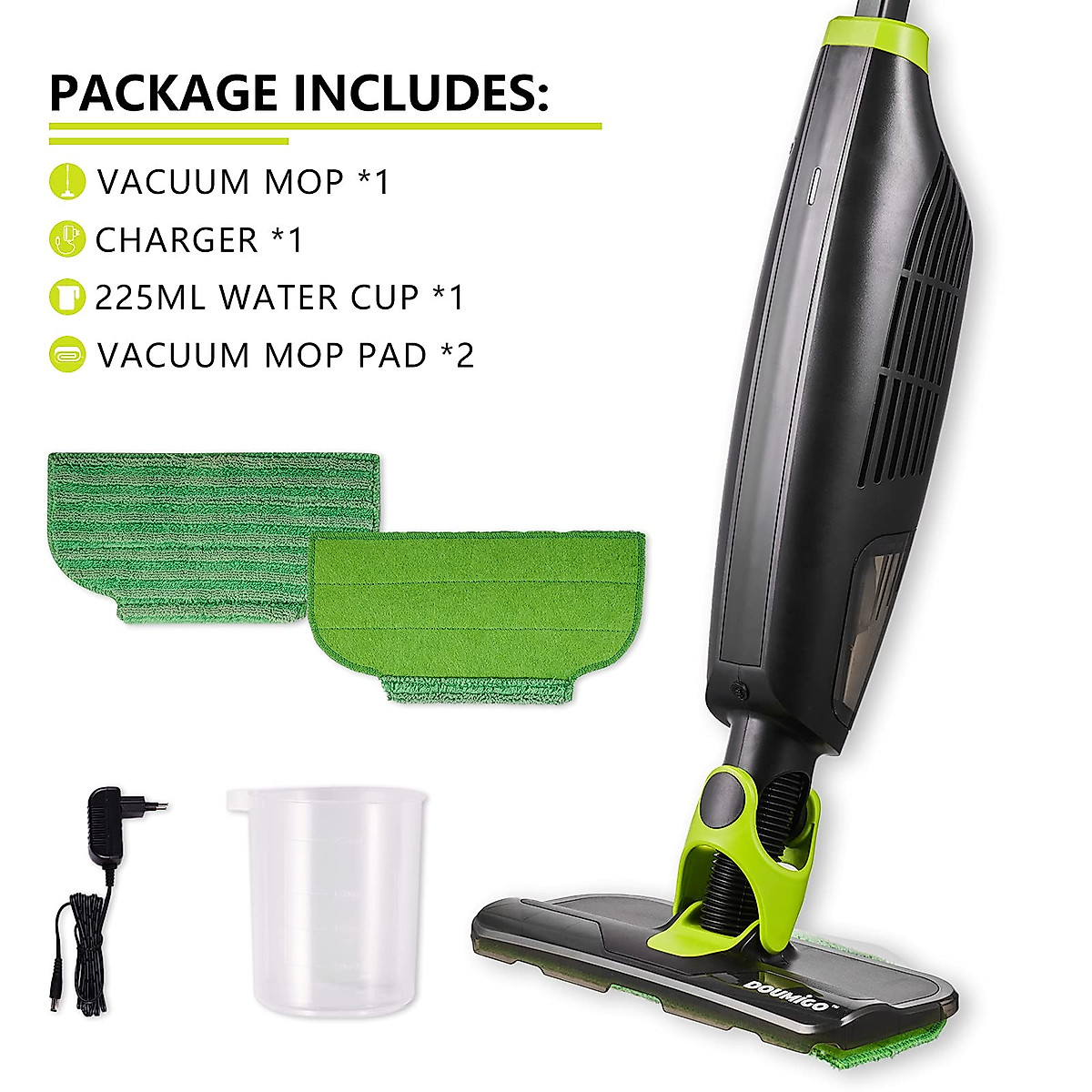 Vacuum Mop Cordless Hard Floor Vacuum Cleaner and 2 Packs Recyclable Cleaning Mop Pad, Black, KB-9009A
