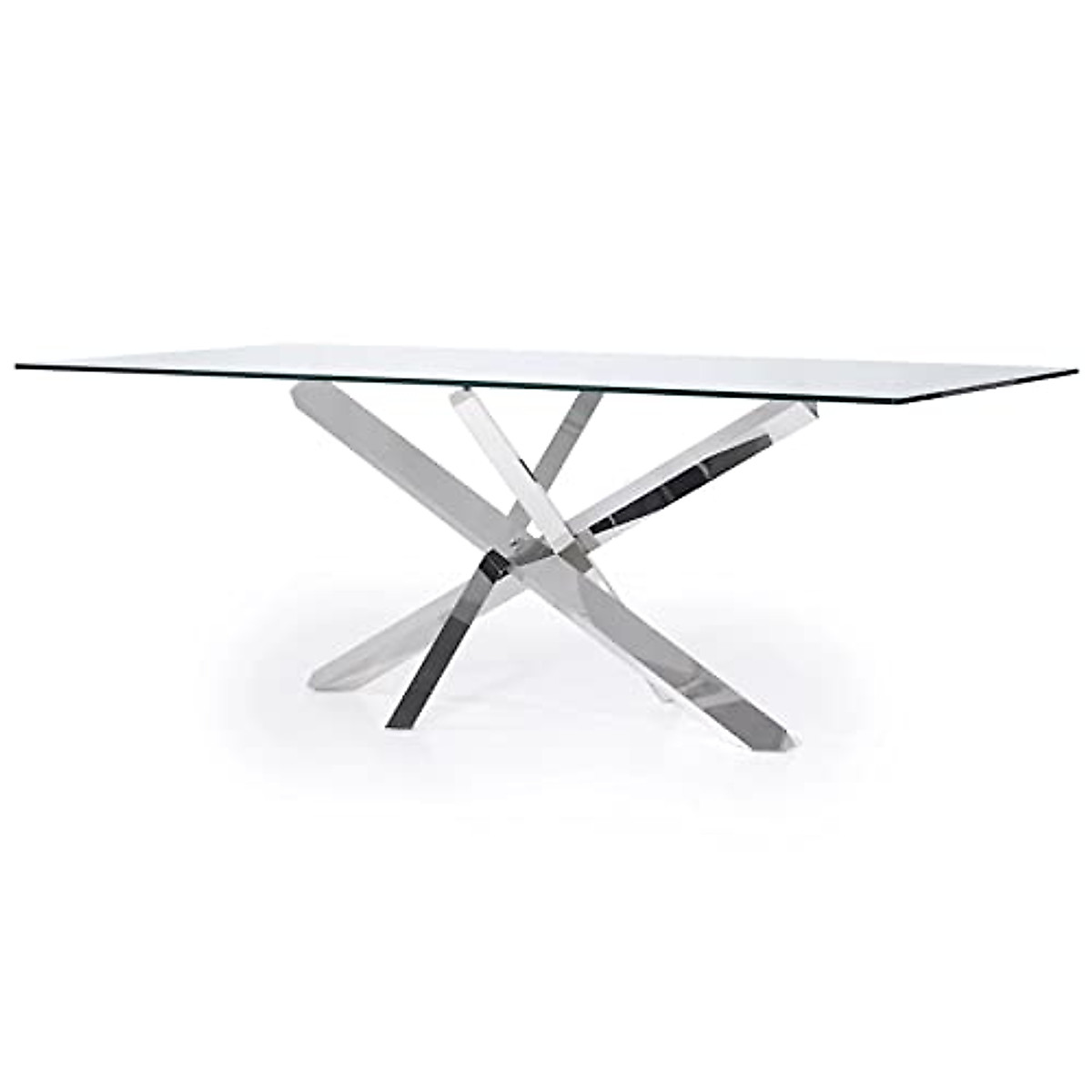 Modern Cortez 79" Clear Glass Dining Table with Polished Stainless Steel Base
